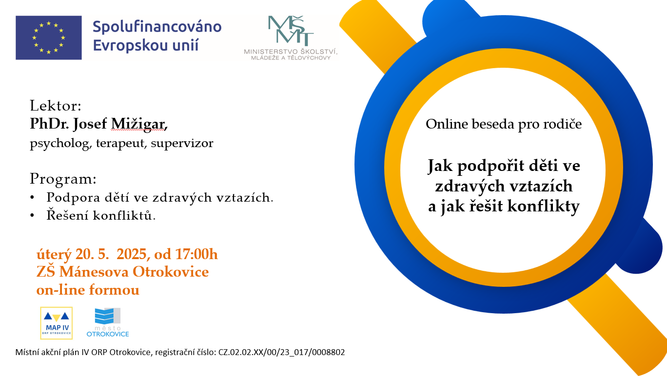 Přednáška pro rodiče - úterý 20. 5. 2025 - ZŠ Mánesova Otrokovice